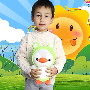 CASAGOOD Duck/Penguin Stuffed Animal in Frog Costume Adorable Plushies Wearing Green Frog Outfit Plush Toys Great for Kids and Lovers,Stuffed Penguin Animals 10 Inch