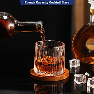 Crystal Whiskey glasses set of 2,Rotatable -10 Oz old fashioned whiskey glasses,bar whiskey glasses,style glassware for bourbon,perfect Idea for scotch lovers,glasses for scotch, rum, Glacier