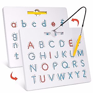 GAMENOTE Double Sided Magnetic Letter Board - 2 in 1 Alphabet Magnets Tracing Board for Toddlers ABC Letters Uppercase & Lowercase Practicing Learning Education Toys