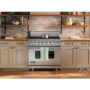 HONEST WEAVE GOTS Certified Organic Cotton Kitchen Hand and Dish Towel Sets - Oversized 20x30 inches, Fully Hemmed, in Designer Colors, 6-Pack, Sage Stripe