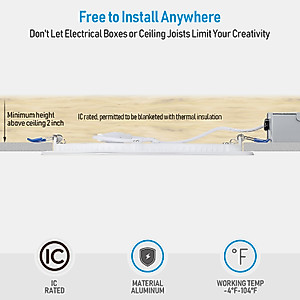 TORCHSTAR Ultra-Thin 8 Inch LED Recessed Light with Junction Box, 5%-100% Dimmable Aluminum Recessed Downlight, ETL & ES Listed, 3000K Warm White, 18W Slim Recessed Lighting, Pack of 6