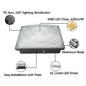 1000LED LED Canopy Lights, 45W (4 Pack), Ceiling Fixtures 5300LM Daylight 5000K, 175W HID/HPS Replacement, Waterproof IP65 Gas Station and Garage Light