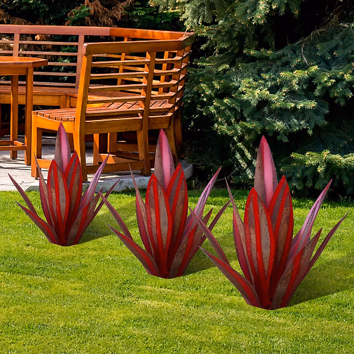 DIY Snake Plants Tequila Sculpture Metal Agave Plant Garden Figurines Yard Decoration Artificial Agave Statue Fake Plants for Patio Outdoor Garden(A-1 Set)