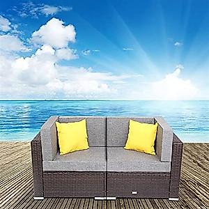 SAWQF 2 Pieces Patio PE Wicker Rattan Corner Sofa Set Patio Furniture Set for Garden and Outdoors