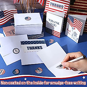 Tisancy 100 Sets Patriotic Greeting Cards with Envelopes Stickers American Flag Patriotic Thank You Cards for Military Veteran July 4th Memorial Day (Bright Flag)