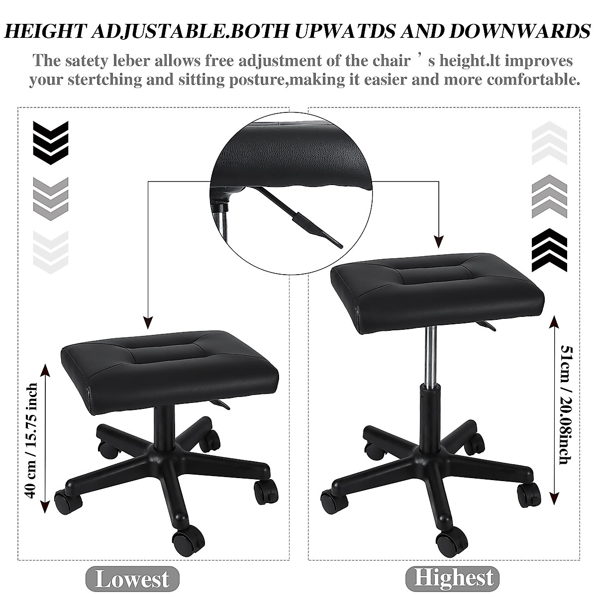Footrest Stool on Wheels 15-20'' Height Adjustable Multi-Use Stool Gaming Foot Stool Under Desk 360°Swivel Ergonomic Foot Stool W/Lockable Wheels Work Stool for Home Offiece