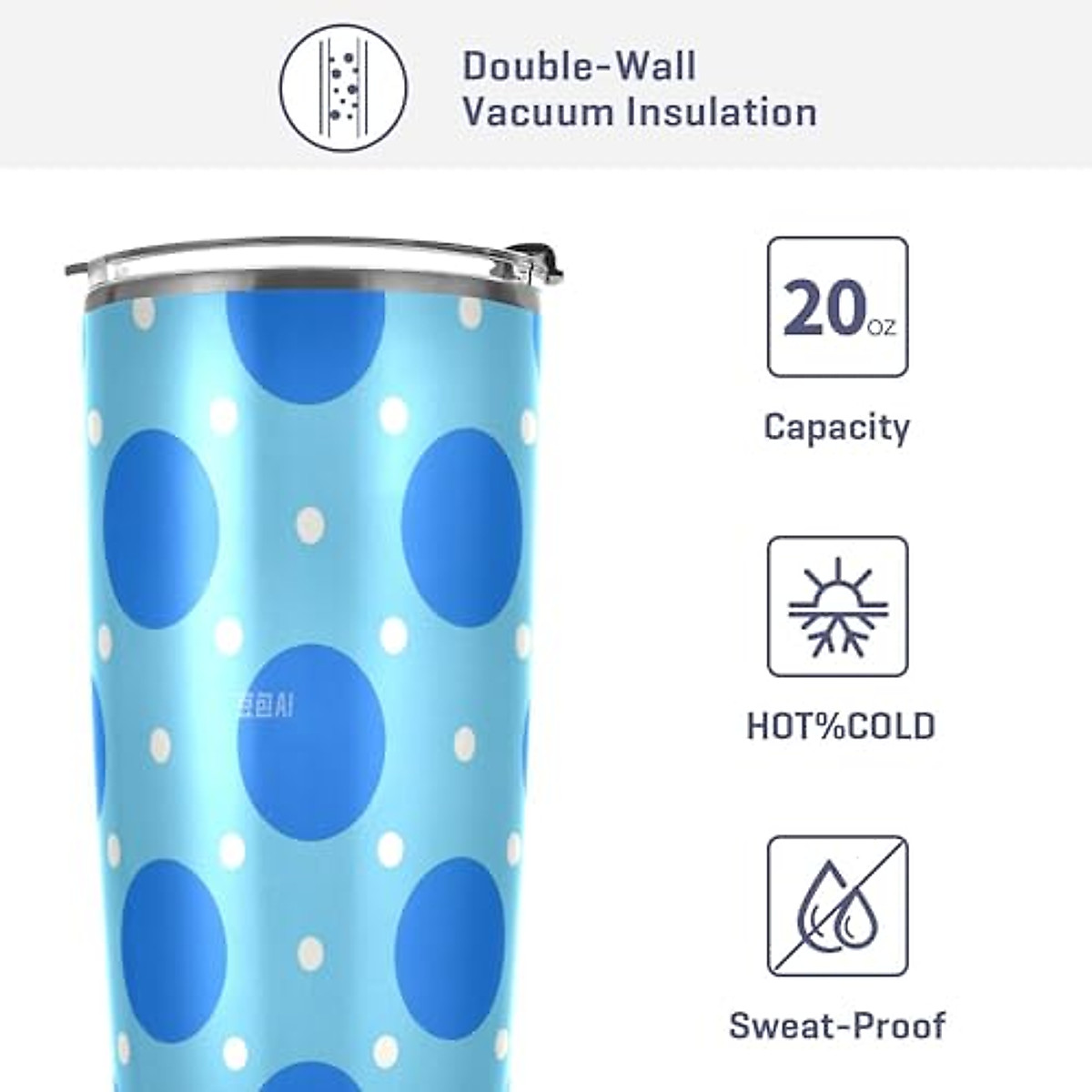 HXshaoye Cartoon cute blue polka dots Stainless Steel vacuum insulated water bottle with Lid and Straw travel coffee mug with lid for Home, Office or Car cute travel coffee tumbler botella de agua