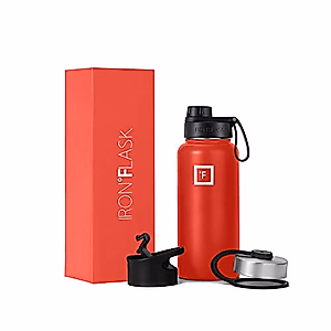 IRON °FLASK Sports Water Bottle - 32 Oz, 3 Lids (Spout Lid), Leak Proof, Vacuum Insulated Stainless Steel, Double Walled, Thermo Mug, Metal Canteen