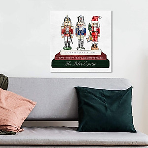 Wynwood Studio WynHoliday Christmas Seasonal Canvas Wall Art Painting Print 'Holiday Nutcracker Books' Christmas Home Décor, 12" x 12", Green, Red