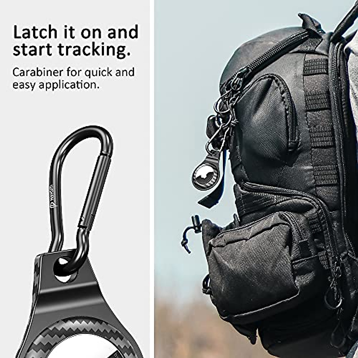 WSKEN for Airtag Case with Keychain 2021,[Anti -Lost] Metal Carbon Fiber Protective Premium Cover Portable Protector Ring Holder for Apple Airtags Accessories- Black