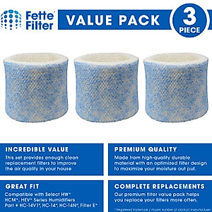 Fette Filter - Upgraded Blue Mesh Wicking Filters Compatible with Honeywell Filter E HC-14 for HCM-6009 HCM-6011 HEV680 HEV685 and Other Series Humidifier Part # HC14PF1 HC14PF3 HC14 Filter E 3-Pack