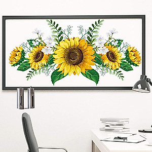 Daisy Sunflower Wall Decal Stickers,Yellow Daisy Sunflower Stickers with Green Leaves, Peel and Stick Removable Flower Stickers for Nursery Kids Room Living Room
