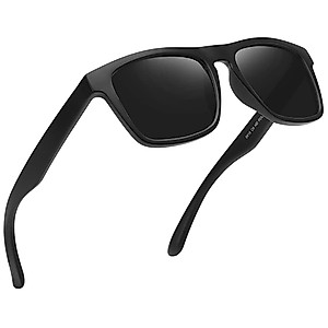MEETSUN Polarized Sunglasses For Men Women UV Protection Square Frame Sport Fishing Driving Sunglasses (Black/Grey, 56)