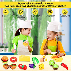 33pcs Cutting Pretend Play Food Toys for Kids Kitchen Set Playset Accessories BPA Free Peel & Cut Toy Food Fruits and Vegetables Toys, Christmas Birthday Gift for Toddlers Girls Boys Kids Storage Box