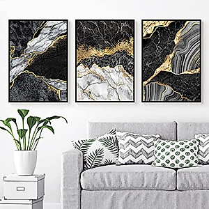Abstract Black Gold Marble Texture Wall Art Painting Abstract Gold Wall Art Modern Posters Prints Abstract Marble Wall Art for Living Room Decor Abstract Wall Art Black and Gold Picture Unframed (12x16inch Unframed)