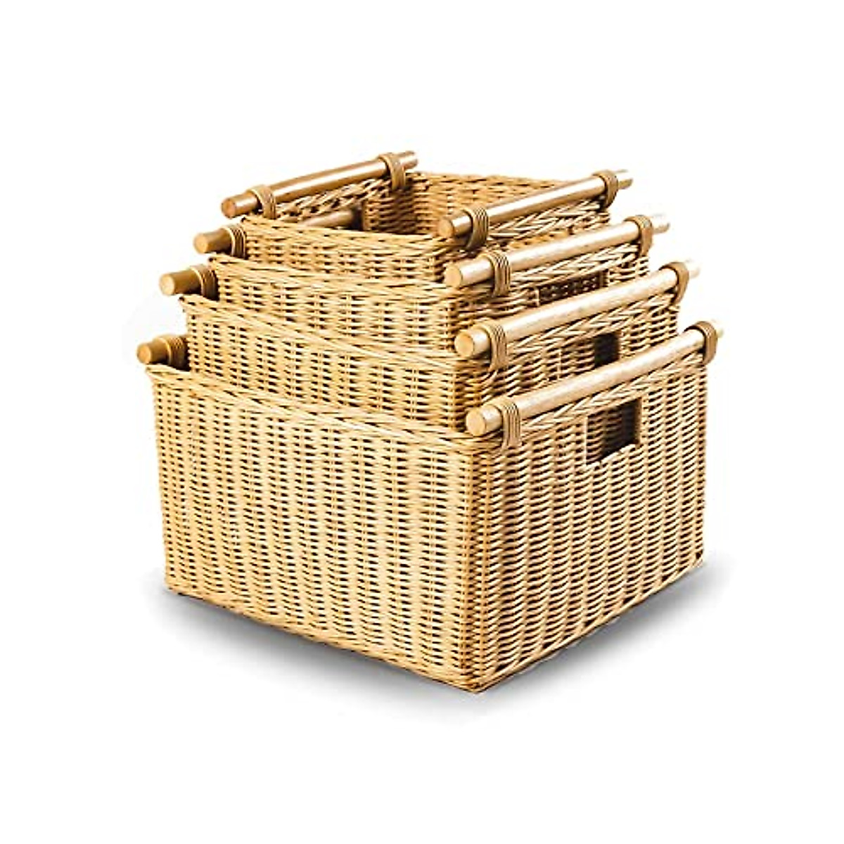 The Basket Lady Deep Pole Handle Wicker Storage Basket, Extra Large, 17.5 in L x 18 in W x 11.5 in H, Sandstone
