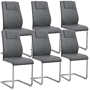 Baysitone Modern Dining Chairs Set of 6, Grey Dining Room Chairs, Metal Kitchen Chairs with Leather Padded Seat High Back, Chairs for Dining Room, Kitchen, Living Room