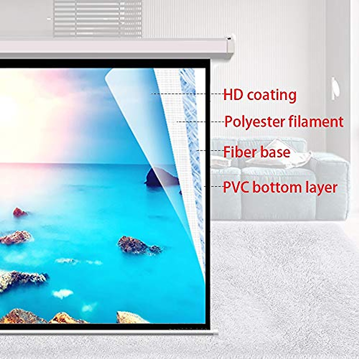 BBSJ 100" Motorized Electric Projector Screen 16:9 4K 3D Ready Wall Mounted with 12V Trigger Remote for Home Theater