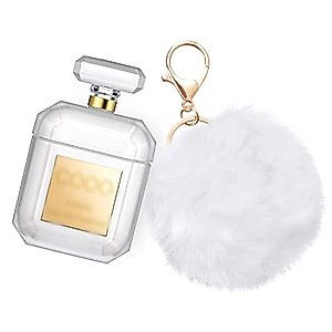 EDENTOY for AirPods 2 & 1 Case Perfume Bottle Design with Keychain & Fur Ball Soft Silicone Shockproof Cute AirPod 2 & 1 Cases Cover Skin for Girls and Women - AirPod 2 & 1
