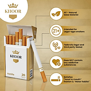 KHOOR Herbal Cigarettes - 2 Vanilla Packs, Non-Addictive, Tobacco-Free & Nicotine-Free, Traditional Cigarette Substitute, Premium Vanilla Flavor - 2 Packs (40 Sticks)