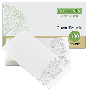 SimuLinen Silver Floral Paper Towels for Bathroom - Luxury Folded, Soft, and Absorbent Disposable Towels, 12"x17", 100ct (Made in USA)