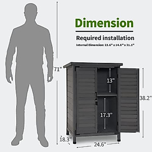 MCombo Outdoor Wood Storage Cabinet, Small Size Garden Wooden Tool Shed with Double Doors, Outside Tools Cabinet for Backyard (24.6”x 18.3”x38.2”) 0985 (Grey)
