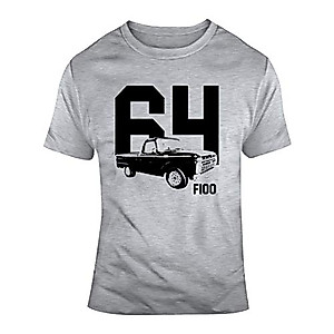 CarGeekTees 1964 F100 Three Quarter Angle View with Year and Model Name Light Color T Shirt M Sport Grey