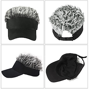 Regilt Adjustable Sun Visor Hat with Wig Spiked Hairs Fashion Baseball Golf Cap for Men & Women (3pcs-Black Gray)