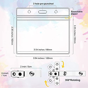 50 Sets Badge Holders and Metal Clips Clear Horizontal Name Tag ID Card Holder with Clip Waterproof ID Badge Holder with Metal Clips