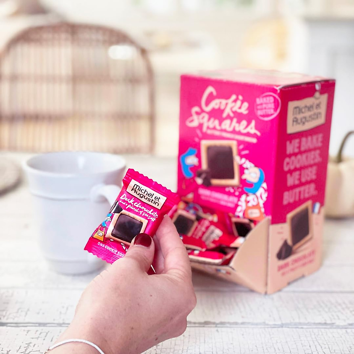 Michel et Augustin Gourmet Cookie Squares Changemaker Box, Dark Chocolate & Sea Salt Butter Cookies, Easter Gift Ideas, Individually Wrapped European Cookies, 40 French Shortbread Cookies