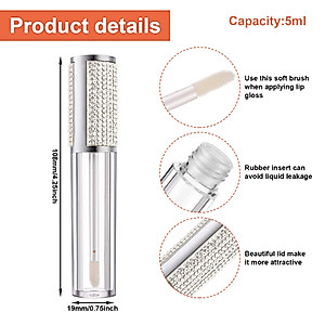 Patelai 12 Pieces Crystal Rhinestone Lip Gloss Tubes Empty Lip Gloss Bottles Refillable Rhinestone Lip Gloss Container Lip Balm Tubes Plastic Cosmetic Bottles with Rubber Inserts, 5 ml (Silver)