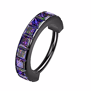 Pierced Owl 18GA Precision 316L Stainless Steel Wide Outward Facing Square CZ Crystals Hinged Segment Ring (Black/Vitrail Medium)