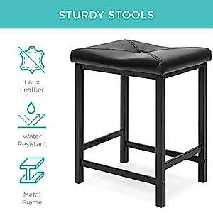 Best Choice Products 3-Piece Counter Height Dining Table Furniture Set for Kitchen, Bar, Bonus Room w/ 2 Faux Leather Backless Stools, Compact, Space-Saving Design - Black