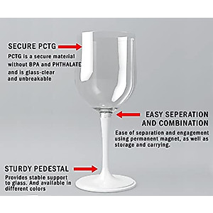 BOSO Portable Collapsible Wine Glass-Unbreakable, Shatterproof Clear Plastic Wine Glass-BPA FREE, Dishwasher Safe, Detachable Stem Wine Cup-Perfect Camping, , and Travel (white color), D8.0*H11.0CM