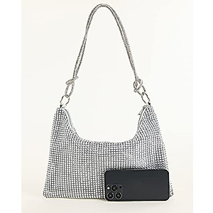Rhinestone Hobo Bags Chic Sparkly Evening Bling Handbag Shiny Clutch Purse for Women (Champagne)