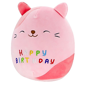 FAFVBING 9 inch Birthday Plush Pillow, Soft Plush Toy, Cute Pink Stuffed Animal, Home Room Decoration, Birthday Gift for Kids Toddlers (Pink Cat)