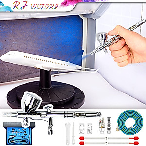 RJ-Global Airbrush Kit Dual Action Spray Gun, Air Brush for Painting Set with 0.3, 0.2, 0.5mm Needles/Nozzles/Air Cap, 1/3 oz Paint Cup, Air Hose, for Tattoo Nail, Makeup, Model, Art Hobby Painting