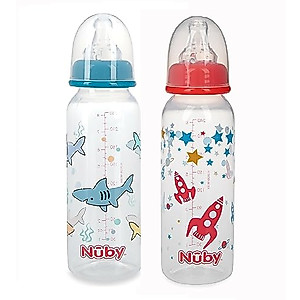 Nuby Printed Non Drip Standard Bottle, Colors May Vary, 2 Count