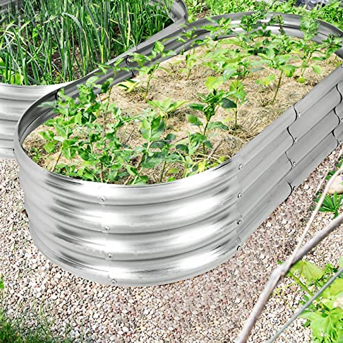 3 Pcs Galvanized Raised Garden Bed Kit 4 x 2 x 1 ft Large Planter Raised Bed Outdoor Planter Box Round Oval Metal Planter Box Arbitrary Assembly Raised Garden Bed for Vegetables Flowers Herbs Fruits