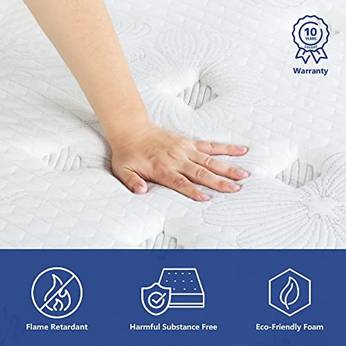 Olee Sleep 12 Inch Midnight Euro Top Gel Memory Foam Spring Hybrid Mattress, Mattress In a Box, CertiPUR-US Certified, Queen