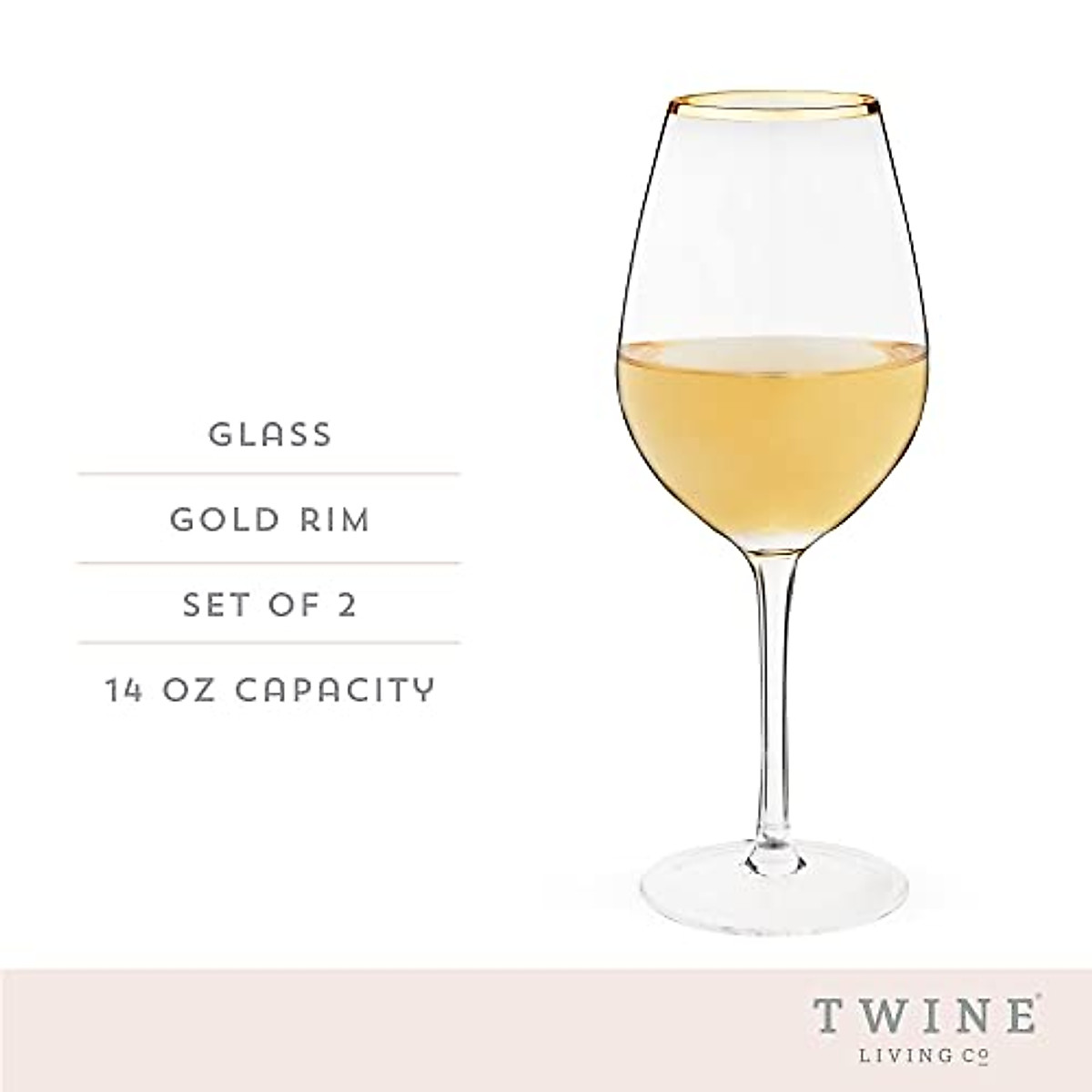 Twine Gilded Wine Glasses Drinking Set, Gold Rimmed Wine Glass Set, Stemmed Wine Drinking Glasses Set, Wine Accessories, Glassware Set, Set of 2, 14oz