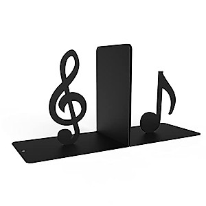 Bookends Music Notes, Bookends for Shelves, Book Ends for Office, Modern Bookends for Desk and Bookshelves, Metal bookends, Heavy Duty Metal Black Bookend Support, Creative Book Ends.