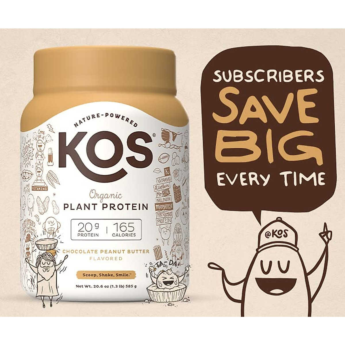 KOS Organic Plant Based Protein Powder, Chocolate Peanut Butter - Delicious Vegan Protein Powder - Keto Friendly, Gluten Free, Dairy Free & Soy Free - 1.3 Pounds, 15 Servings