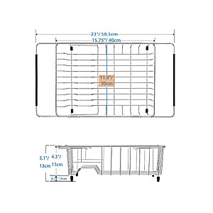 blitzlabs Expandable Dish Rack, Deep Large Dish Drying Rack with 4 Division Utensil Silverware Cutlery Holder, Dish Drainer Shelf Dish Rack in Sink On Counter, Rustproof Stainless Steel