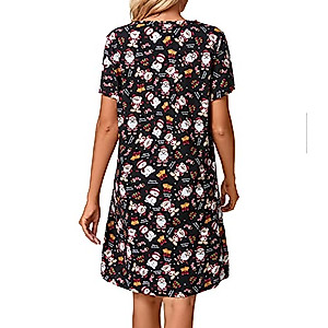 Tugege Women's Nightgown Short Sleeve Sleepshirts House Dress Sleepwear Casual Print Pajama (Christmas Snowman, Medium)