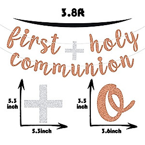 First Holy Communion Banner - Boy/girl Baptism Bunting Sign, Religious Banner for Baby Shower Banner Party Decorations Supplies(Rose Gold and Sliver)