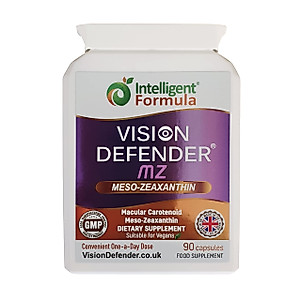 Vision Defender Meso Zeaxanthin Vegan Eye Supplement MZ- Protect and Improve Ocular Health & Eye Care, High Strength Antioxidant Carotenoid Meso-Zeaxanthin for Eyes (90 capsules/One-A-Day) Made in UK