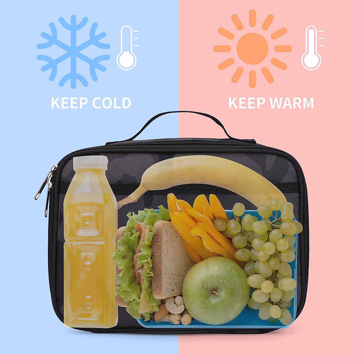 rickyh style Lunch Box with Padded Liner, Spacious Insulated Lunch Bag Durable Thermal Lunch Cooler Pack with Strap for Men Women Boys Girls Adults School Sports Beach Picnic Work Camp,2 Pocket