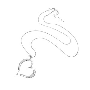 welbijoux Necklaces for Women Heart Pendant Sweater Layered Y Statement Bohemian Silver Chain Necklace with Gifts Box Jewelry (Silver)