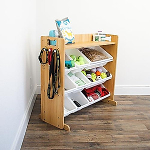 Humble Crew Aspen Supplies Shelf and 9 Plastic Storage Bins, Natural/White Pet Organizer